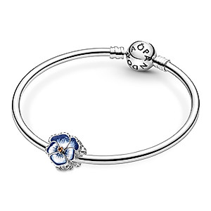 Pandora Blue Pansy Flower Charm Bracelet Charm Moments Bracelets - Stunning Women's Jewelry - Gift for Women in Your Life - Made with Sterling Silver, Cubic Zirconia & Enamel