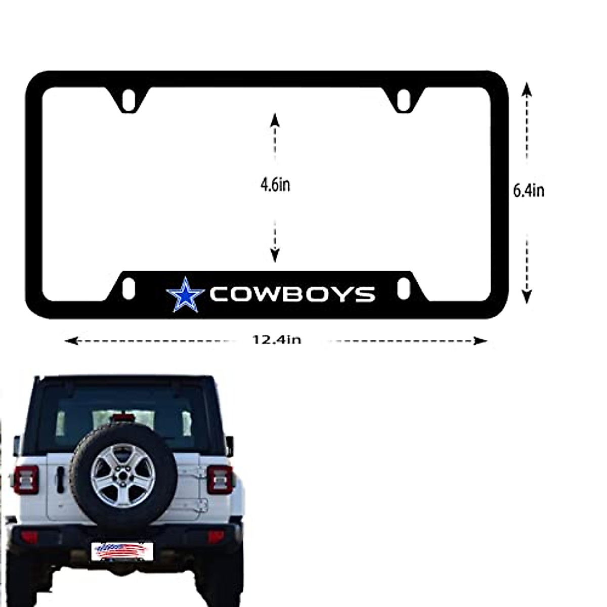 License Plate Frames for Cowboys 1 Pack, Black License Plate Frame Holder Metal, Universal American Tag Frames,Waterproof and Anti-Rust