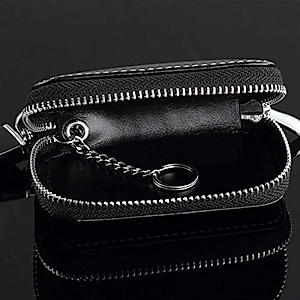 Vance Technology Modern Car Key Case, Real Leather, Black, Formal, Modern, Exquisite, Zipper Closure, Hook Handle, 8.5cm x 4.6cm x 2cm, 130mg, 90-Day Warranty