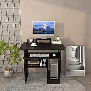 LERIJN 30Inch Small Computer Desk for Small Spaces, Computer Desk with Shelves and Keyboard Tray, Standing Compact Desk with Storage, Home Office Study Computer Desk with Monitor Stand, Black