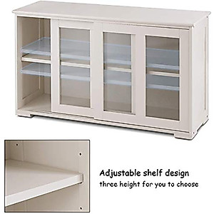 FANTASK Kitchen Storage Cabinet Sideboard, Stackable Buffet w/Height-Adjustable Shelf & 2 Glass Sliding Doors, Accent Console Table for Kitchen Dining Living Room Hallway Office (Cream White)