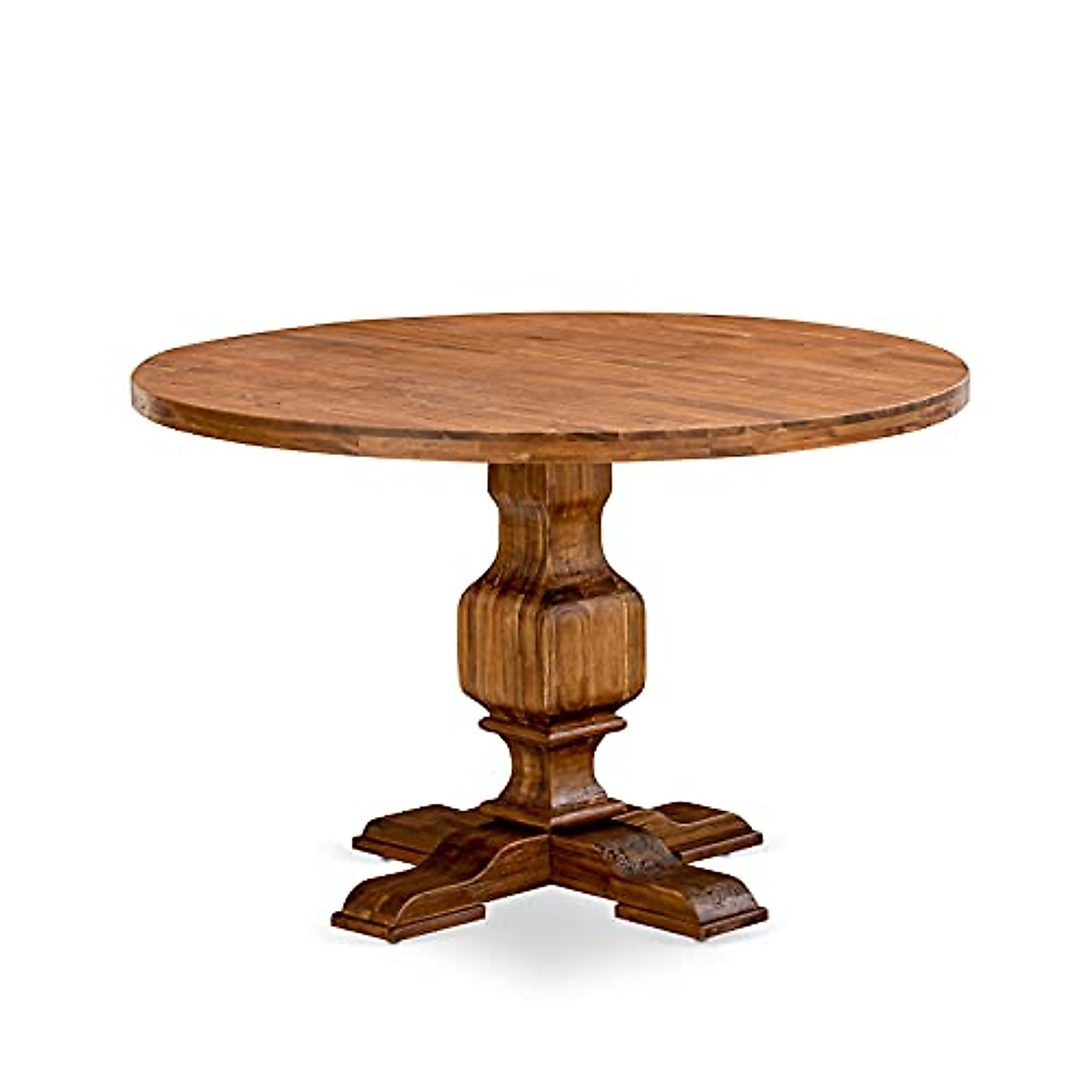 East West Furniture IR3-0N-TP Irving Kitchen Dining Round Wooden Table Top with Pedestal Base, 48x48 Inch, Sandblasting Antique Walnut