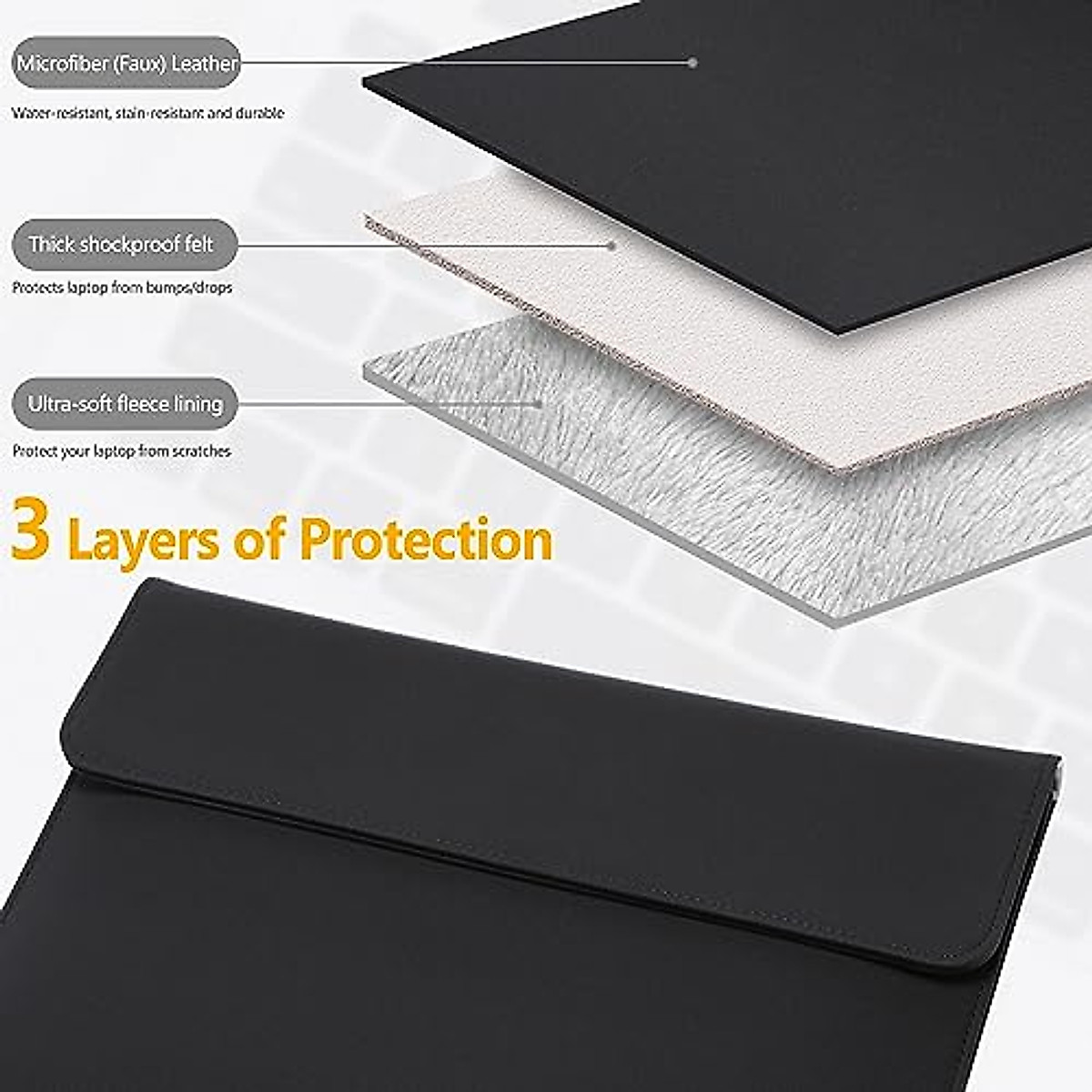 HYZUO 13.3-14 Inch Laptop Sleeve Case Compatible with MacBook Pro 14 M2/M1 Pro/Max A2779/A2442 2021-2023, MacBook Air 13 Inch 2010-2023, Faux Suede Leather Case with Accessory Bag, Black