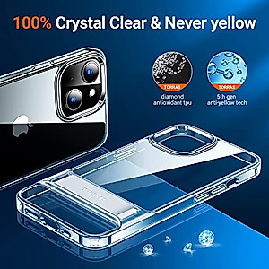 TORRAS MoonClimber for iPhone 14 Case for iPhone 13 Case, [3 Stand Ways] [Non-Yellowing & Military Grade Shockproof] Protective Slim Hard Clear Phone Case with Stand 6.1'' 2022, Crystal Clear