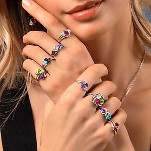 Gem Stone King 925 Silver and 10K Yellow Gold Multi-Color Multi and White Lab Grown Diamond Ring For Women (0.86 Cttw, Gemstone, Heart Shape 5MM, Size 8)