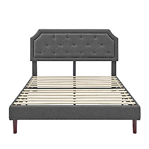 Amazon Basics Upholstered Platform Bed with Button-Tufted Headboard, Wood Slat Support, Easy Assembly - Full, Dark Gray