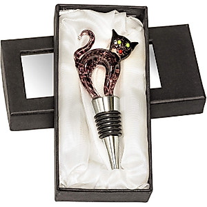 Black Cat Halloween Wine Bottle Stopper - Decorative, Unique, Handmade, Eye-Catching Glass Cat Wine Stoppers – Cute Cat Bottle Stopper - Wine Accessories, Cat Gift for Hostess - Wine Corker / Sealer