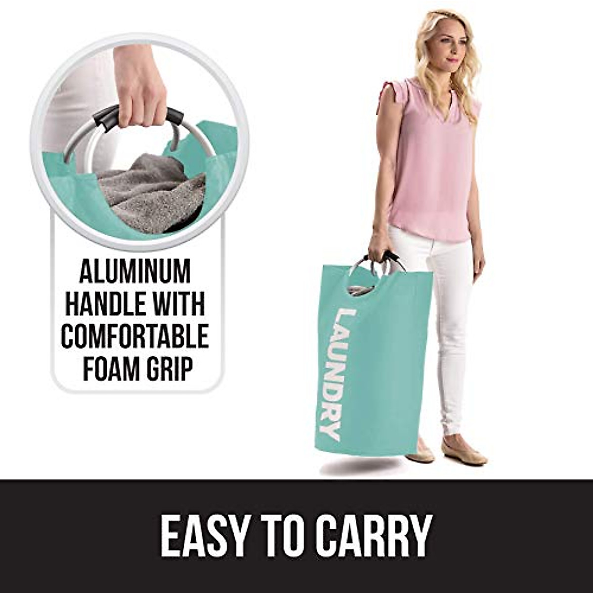 Gorilla Grip Laundry Basket and 3 Piece Packing Cubes, Laundry Basket Size 82L, Easy Carry Handles, Space Saving Travel for Carry On in Multiple Sizes, Mesh Zipper, Both in Turquoise, 2 Item Bundle