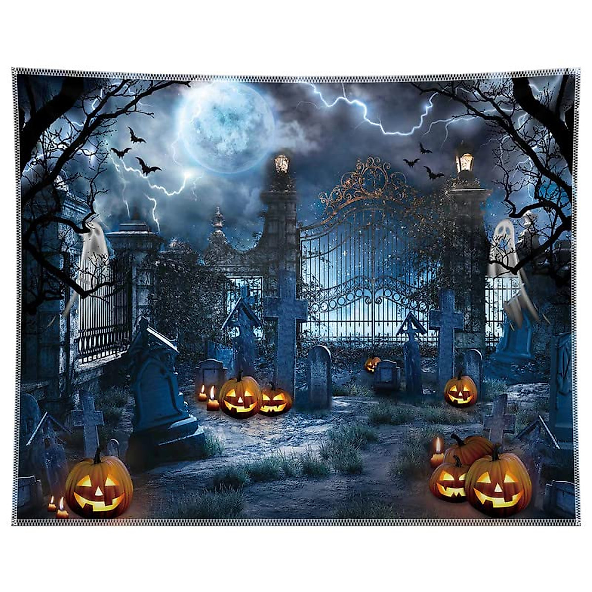 Swepuck 10x8ft Halloween Haunted Graveyard Photography Backdrop Pumpkin Lantern Spooky Night Moon Background Kids Ghost Party Decorations Banner Photo Booth