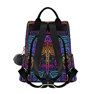 ALAZA Rainbow Colorful Dragonfly Ethnic Women Backpack Anti Theft Back Pack Shoulder Fashion Bag Purse