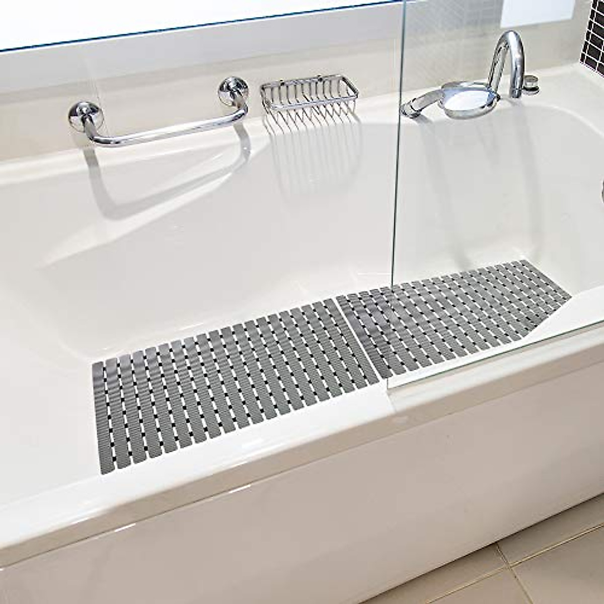 BEMISO Shower Mat Non Slip Bathtub Mat with Suction Cups and Drain Holes 27.5 x15.7 Inch Bath Mat for Tub & Shower.Easy Dry,Easy to Cut,Eco-Friendly (27.5x15.7 Grey)