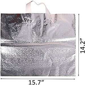 Gesodant Merchandise Bags,Retail Clothing Grocery Boutique Shopping Bags with Handles,Gift Bag, Size 15.7" x 14.2", Set Of 50 - Silver