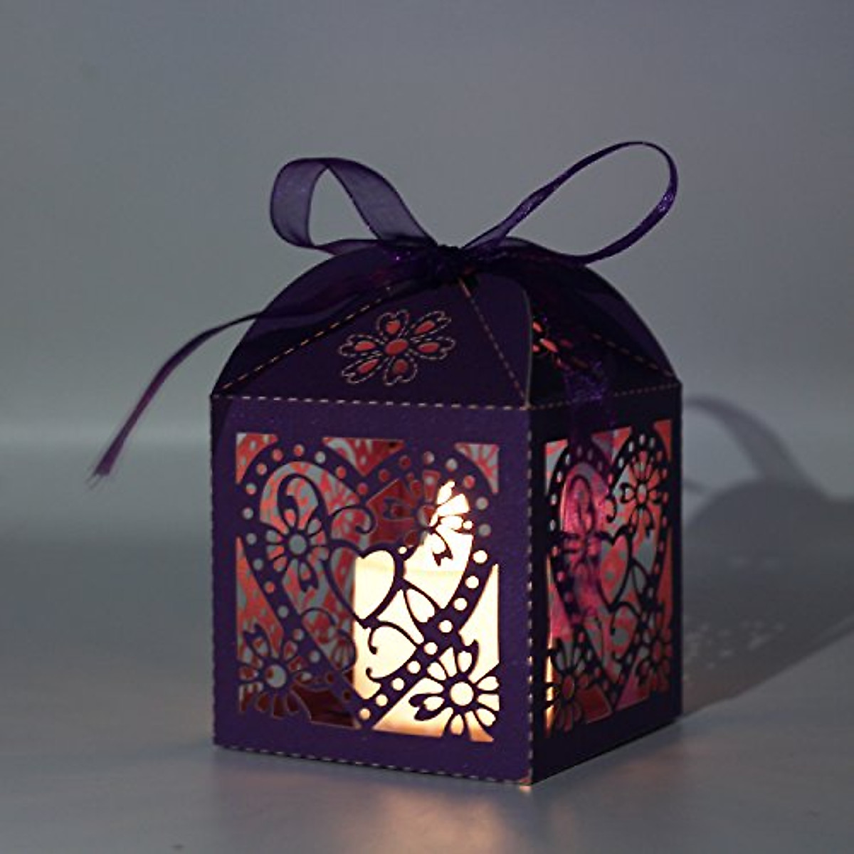 KPOSIYA 70 Pack Love Heart Laser Cut Wedding Party Favor Box Candy Bag Chocolate Gift Boxes Bridal Birthday Shower Bomboniere with Ribbons