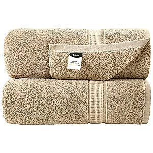 Oakias 2 Pack Luxury Bath Sheets Beige – 35 x 70 Inches – Highly Absorbent & Soft 600 GSM Extra Large Bath Towels