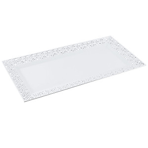 Silver Spoons and More,white Lace Rim 14"x7.5" Heavyweight Plastic Set of 2 Serving Trays