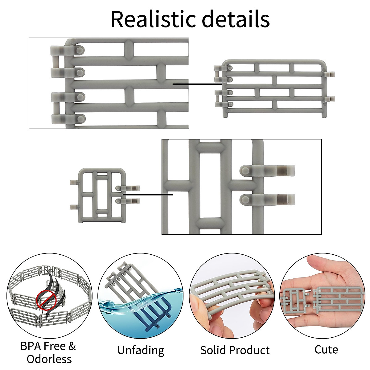 Toymany 64PCS Mini Toys Fence for Farm Animals - Tiny Horse Corral Plastic Fencing for Farm Barn Paddock Horses Figurines for Kids Toddlers