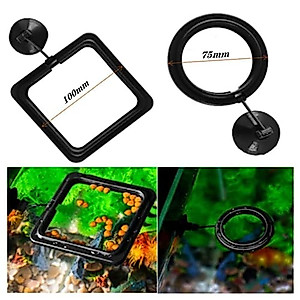 4 Pcs Fish Feeding Ring Square and Round Aquarium Fish Feeding Ring Floating Food Feeder, with Suction Cup