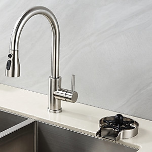 2023 Newest Metal Glass Rinser for Kitchen Sink - 360° Rotary Cup Washer, Faucet Cup Rinser Cleaner Kitchen Sink Bottle Washer for Bar, Brushed Nickel