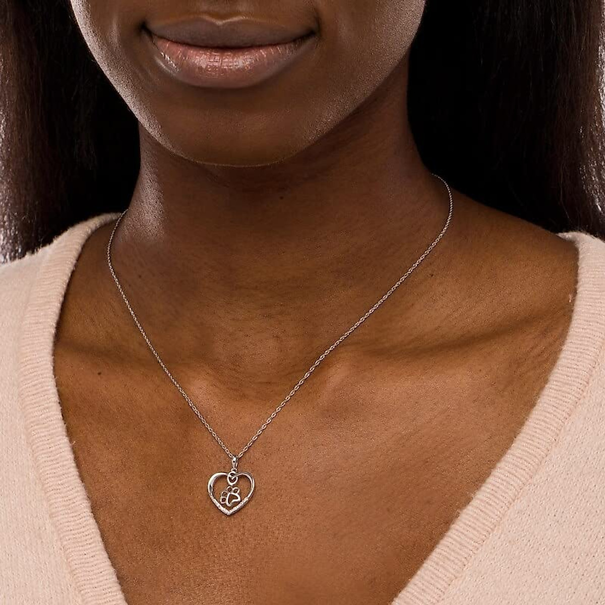 CTIEIP 0.15cttw Natural Diamonds Paw Pendant Necklace in Sterling Silver For Women,Diamond Necklace For Dog Lovers (I2-I3 Clarity)