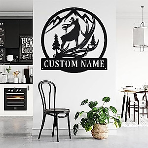 Metal Sign With Led Light Custom Elk Deer Metal Wall Art With LED Light, Personalized Elk Deer Name Sign Decoration For Room, Elk Deer Metal LED Decor,Custom Elk Deer