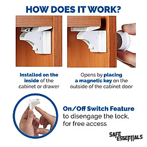 Safe Essentials-8 Pack-Magnetic Cabinet Locks Baby Safety, Invisible, No-Tools Required Assembly, Comes with Extra 3M Adhesive Strips