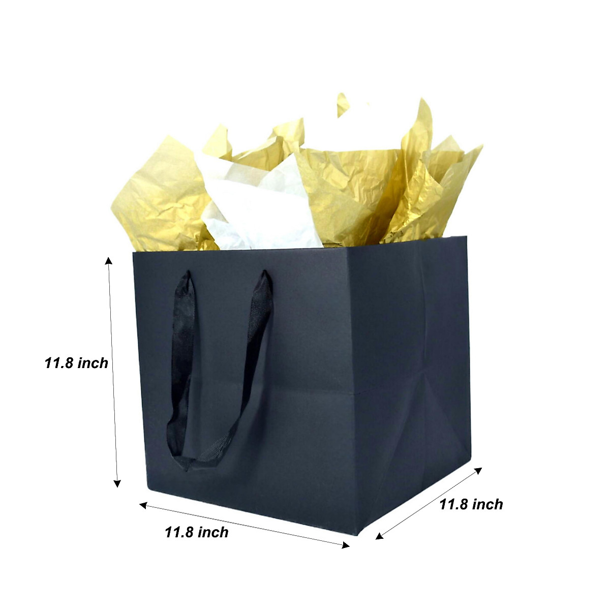 JUNESHE Large Black Gift Bag with Handles &Tissue Paper, 11.8 inch Square Giant Gift Bag, XL Big Gift Bag Large, Superior Extra Large Gift Bags, Birthday, Wedding Gift Bags Large Size