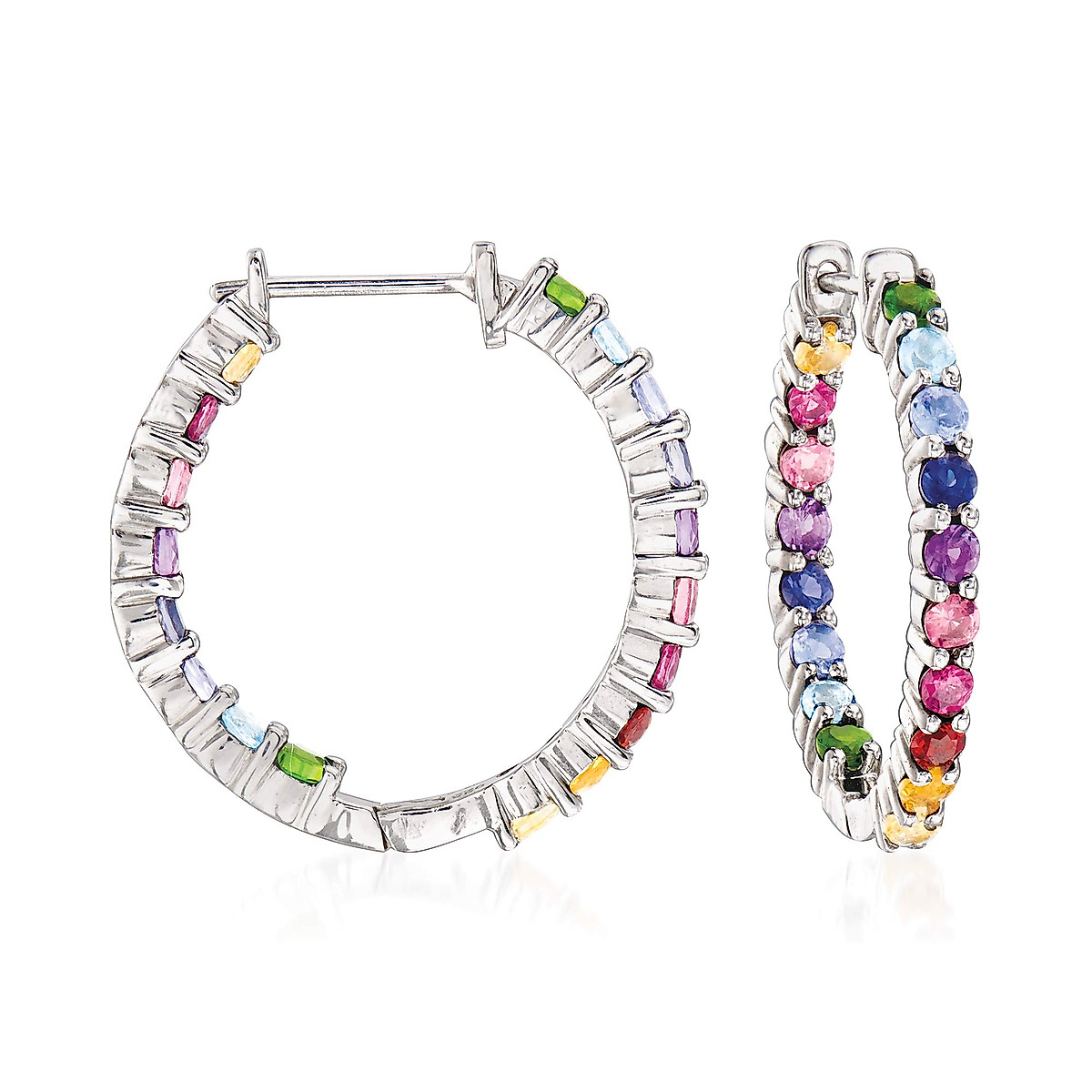 Ross-Simons Gemstone Hoop Earrings in Sterling Silver