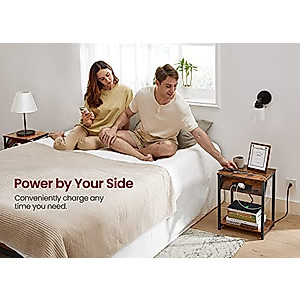 VASAGLE Side Tables with Charging Station, Set of 2 End Tables with USB Ports and Outlets, Nightstands for Living Room, Bedroom, Plug-in Series, Rustic Brown and Black ULET372B01