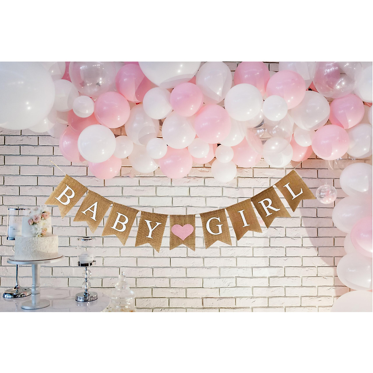 Shimmer Anna Shine Baby Girl Burlap Banner for Baby Shower Decorations and Gender Reveal Party (Light Pink Heart)