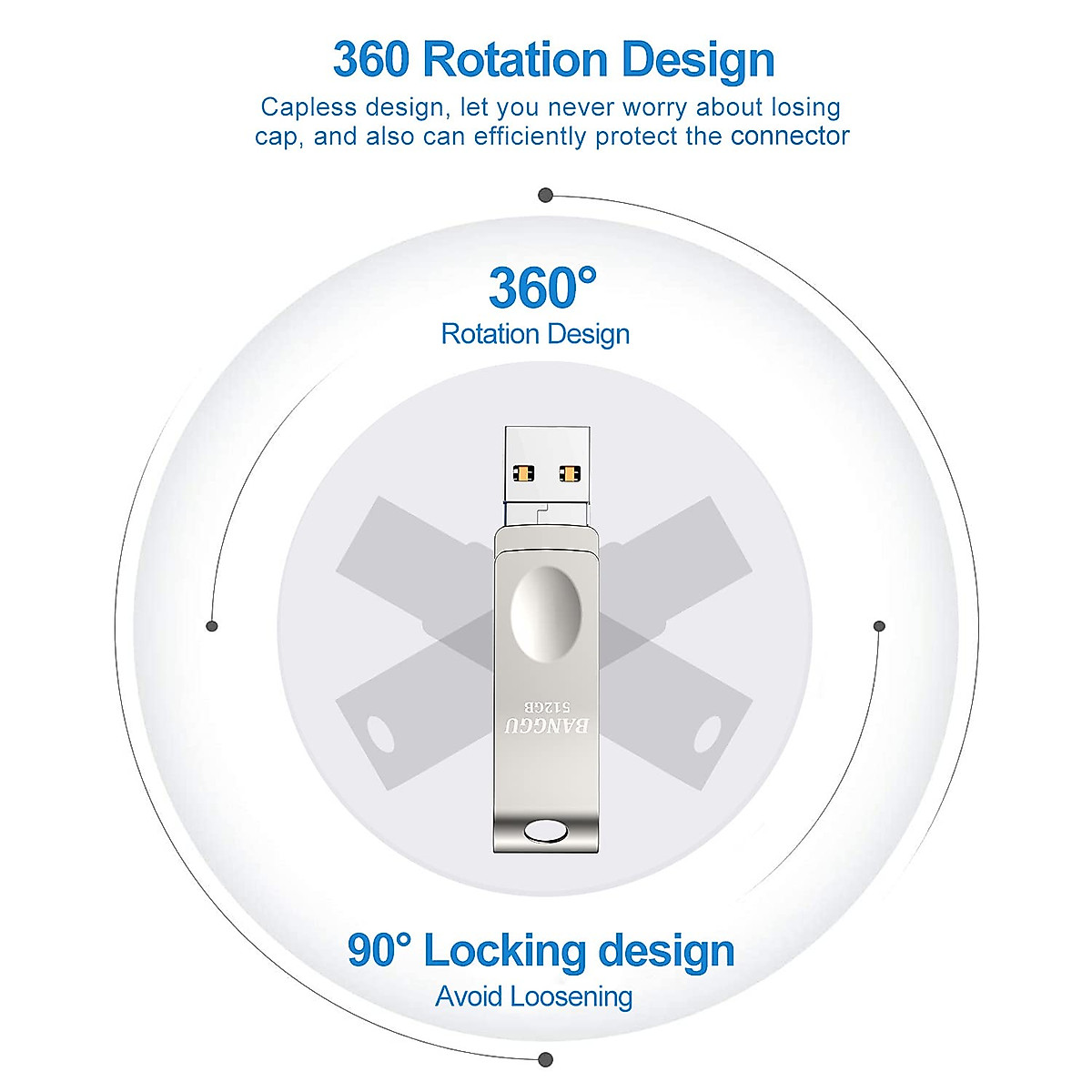 BANGGU Flash Drive 512GB, USB Memory Stick External Storage Thumb Drive Compatible with Phone, Pad, Android, PC and More Devices (Silver)