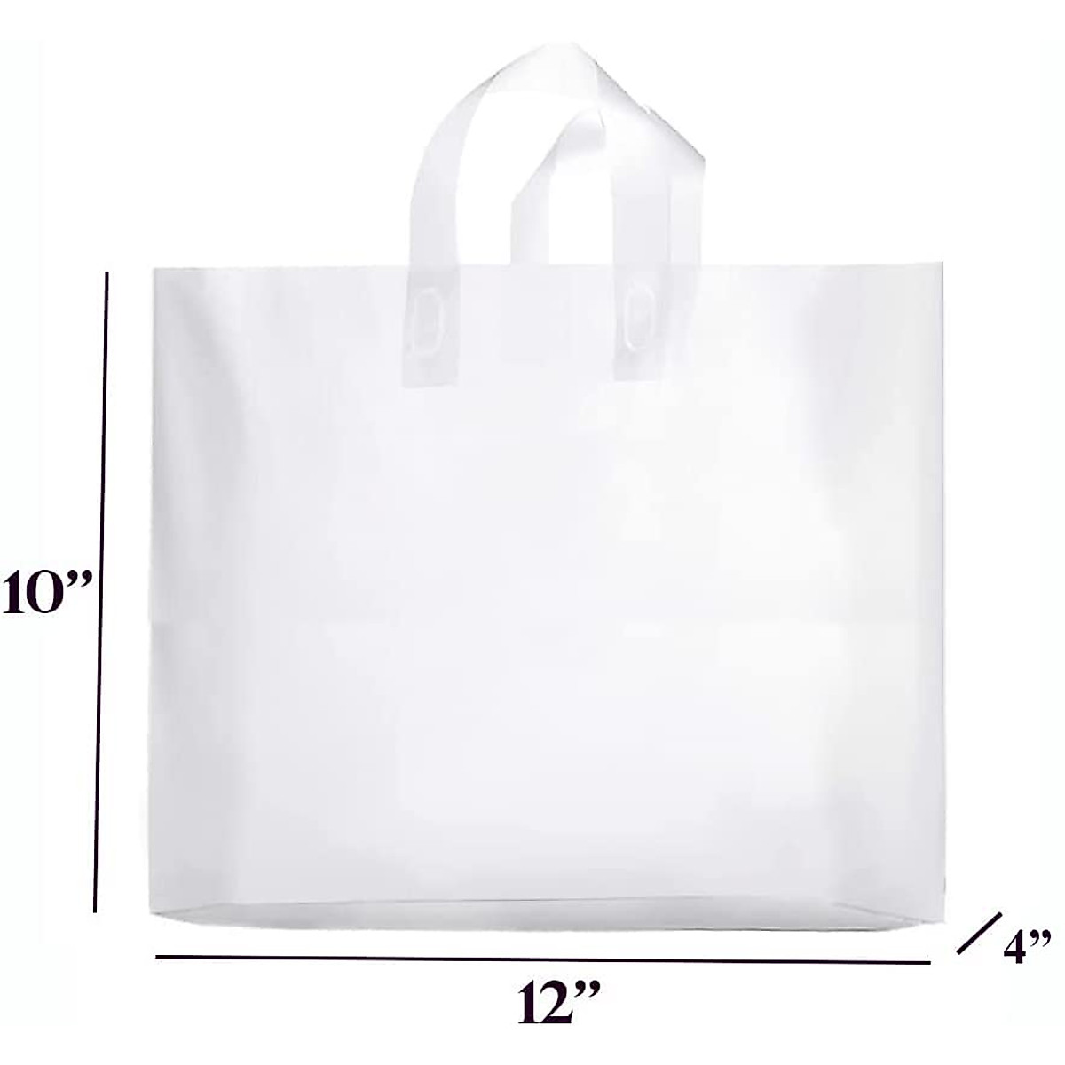 Frosted Plastic Gift Bags 50 PACK 12"x10"x4" Clear Frosted Plastic Bags For Small Business With Soft Loop Handles For Gifts Retail Bags And More