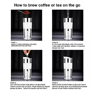 JavaSun French Press Travel Mug 16oz, Large Deluxe Coffee and Tea maker (White)