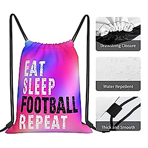 ISTYTOP Eat Sleep Football Repeat Drawstrings Bags Backpack Pink Waterproof Light Durable Gym Sports Yoga Beach Sackpack Party Favor Bags