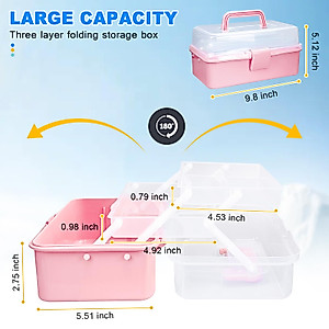 Tackle Box Organizers and Storage,10inch Craft Organizers and Storage,Three-Layer Sewing Box With 2 Trays,Medicine Storage Box With Handle For Nail、Makeup、Diamond Painting、Building Blocks (PINK)