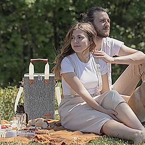 Insulated Waxed Canvas Padded Wine Cooler Bag - Portable Tote Carrier with Corkscrew Opener for Travel, Party, Beach, Wedding for Wine Lovers (Grey)