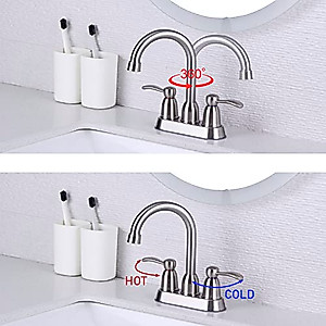 Bathroom Faucets, Bathroom Sink Faucet, 4 Inch 2 Handle Centerset Faucet for Bathroom Sink, Lead-Free, with Pop Up Drain Water Supply Lines - Brushed Nickel