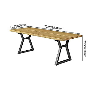 homary 70.9" Natural Industrial Dining Table for 6-8 People, Rectangular Wood Kitchen Table with Metal Legs