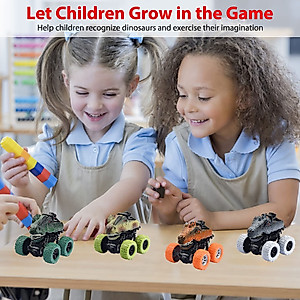 4 Pack Monster Truck Toys for Boys, Toddler Pull Back Cars Friction Powered Cars for Kids, Dinosaur Toys for 3 4 5 6 Year Old Boys Girls Christmas Birthday Party Gift for Kids