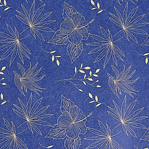 RUSPEPA Kraft Wrapping Paper Roll - Blue Flowers and Plants Pattern - 30 Inches x 100 Feet