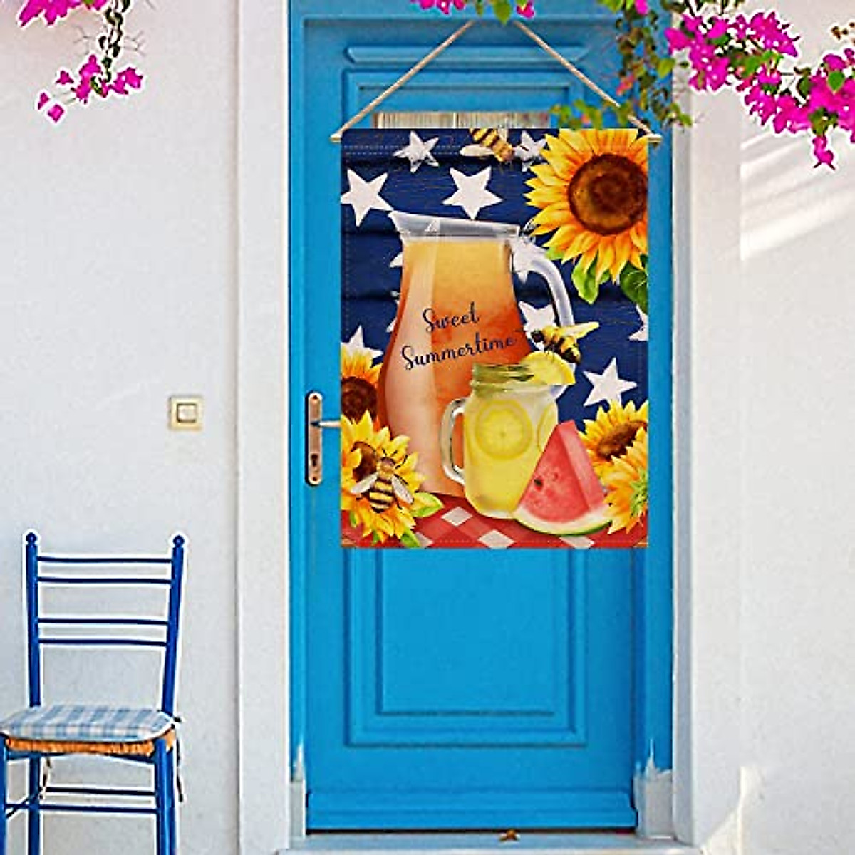 Dyrenson Watermelon Flower Memorial Day 28x40 House Flag Summer Double Sided, Sunflower Mason Jar Burlap Garden Yard Decoration Patriotic Star, Floral Outdoor Décor Decorative Spring Large Flag Lemon