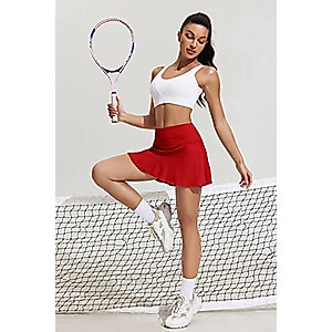 Ekouaer Athletic Skorts for Women Light Active Skirts with Shorts Pleated Stretchy Cheer Skirts,Medium Red