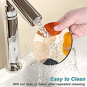 Nipichsha Coasters for Drinks, Set of 6 Absorbent Rubber Drink Coasters with Non-Slip Backing, Cute Drink Coasters for Cup Kitchen Home Decor Housewarming Gift, Round 4", Simple Abstract Art