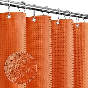Gibelle Burnt Orange Shower Curtain, Waffle Weave Textured Fabric Shower Curtain for Bathroom - Soft Cloth & Hotel Spa Luxury, Water Repellent, Machine Washable, 72X72, Burnt Orange