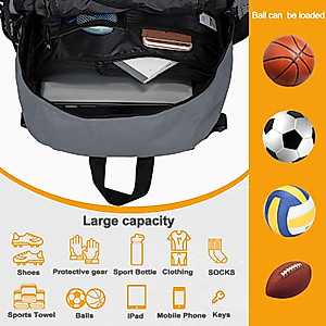 Goloni Soccer Backpack, Large Ventilated Sports Bag with Ball & Shoe Compartment, Medium Gray, 12.6x8.3x17.7 inches, 31L