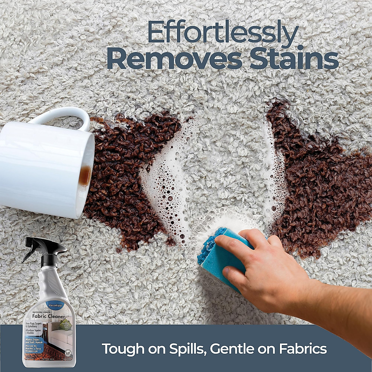ForceField Fabric Cleaner - Professional Strength - Deeply Penetrates Water Safe Fabric & Fibers of Upholstery, Clothing, Rugs & Carpeting 22oz