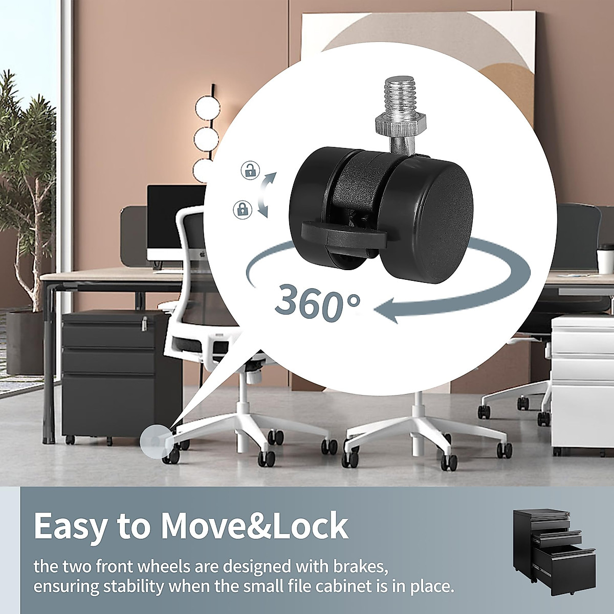 Approgreent 3 Drawer File Cabinet for Home Office, Under Desk Mobile Filing Cabinet with Lock for A4-Size/Letter-Size/Legal-Size, Fully Assembled Except Casters, Black