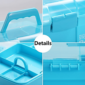 Kinsorcai 11'' Plastic Storage Box with Removable Tray, Multipurpose Organizer and Storage Case for Art Craft and Cosmetic (Blue)