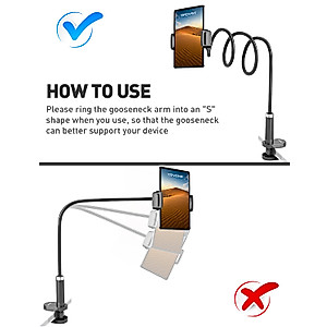Gooseneck Tablet Holder Stand for Bed: Adjustable 39.4inch Flexible Lazy Arm Tablets Mount Compatible with iPad Pro Air Mini | Galaxy Tab | Kindle Fire | Switch or Other 4.7-12.9" Device