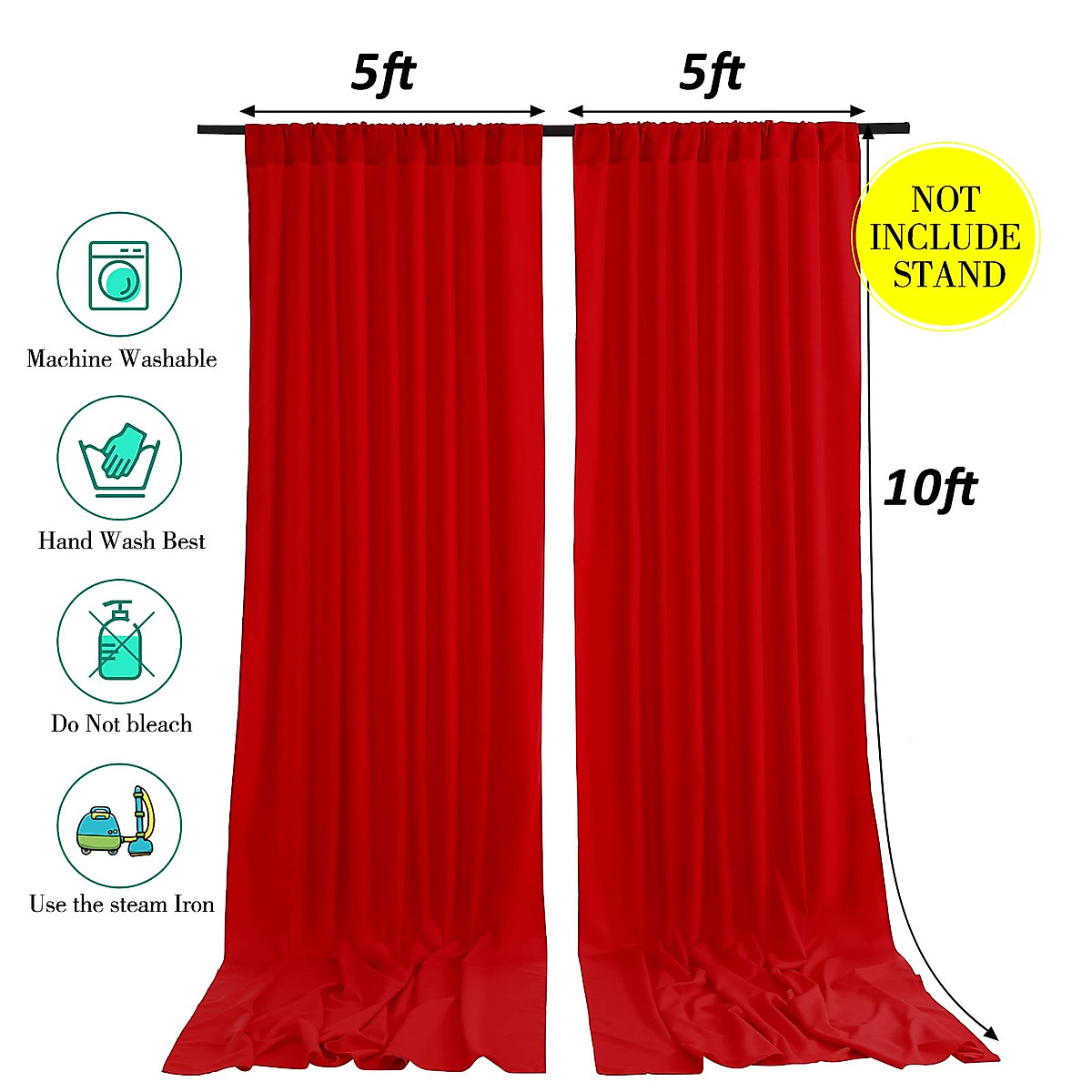 Red Backdrop Curtains 2 Panels 5ft x 10ft Polyester Photo Backdrop Drapes for Wedding Christmas Party Decorations