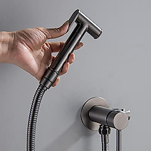 ZLOCYIVHE Handheld Bidet Sprayer for Toilet, Easy Install Baby Cloth Diaper Sprayer Kit Single Handle Bathroom Toilet Bidet Attachment Set for Bathing Pets Feminine Hygiene,Brushed Gold(Gun Grey)